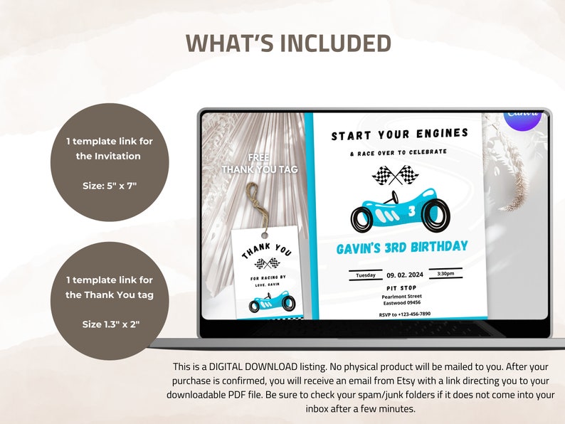 Editable Racing Car Birthday Invitation Blue Race Car 3rd Birthday ...
