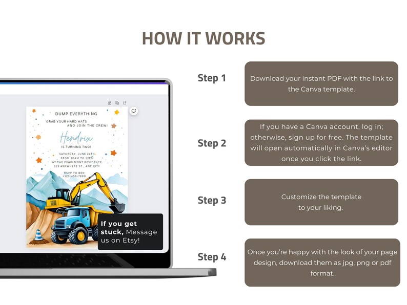 Editable Construction Birthday Invitation Construction Invitation Truck ...