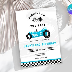 Growing up Two Fast Second Birthday Invite Editable Two Fast Birthday ...