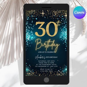 30th Birthday Invitation Digital Template 30th Electronic Birthday ...