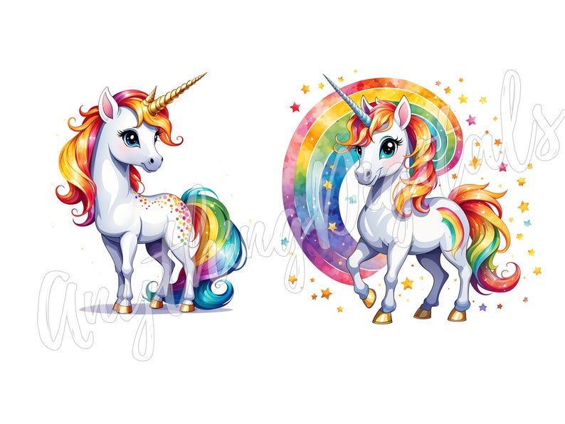 Unicorn Clipart Bundle Unicorn PNG Watercolor Cute Rainbow Unicorn ...