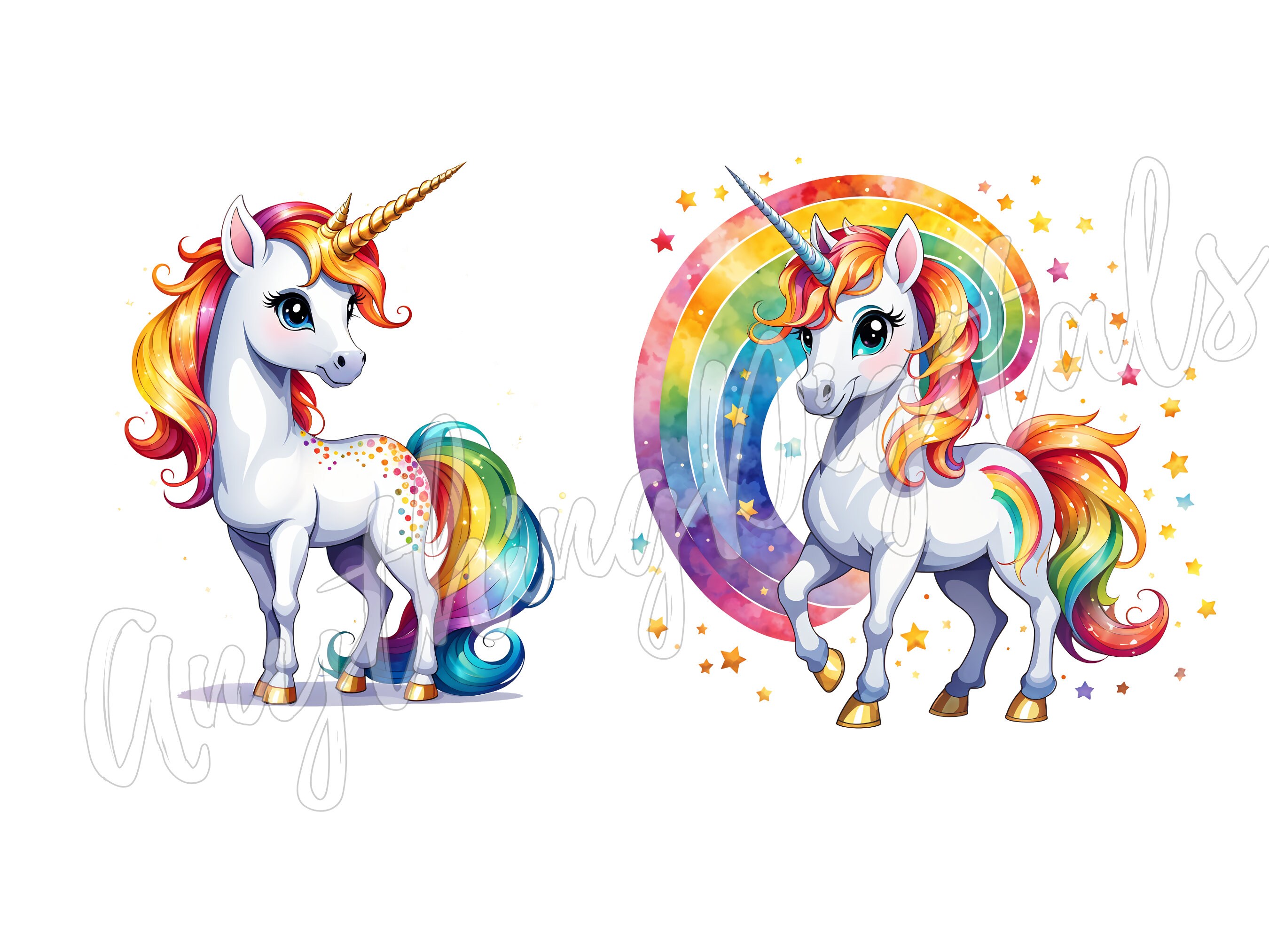 Unicorn Clipart Bundle Unicorn PNG Watercolor Cute Rainbow Unicorn ...
