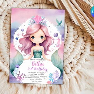 Editable Mermaid Birthday Invitation Mermaid Invite Under the Sea ...