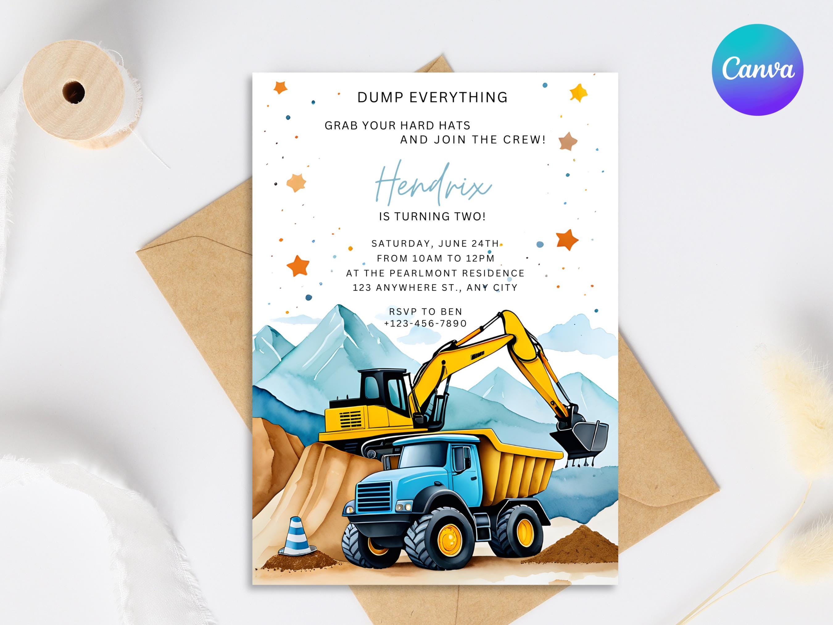 Editable Construction Birthday Invitation Construction Invitation Truck ...