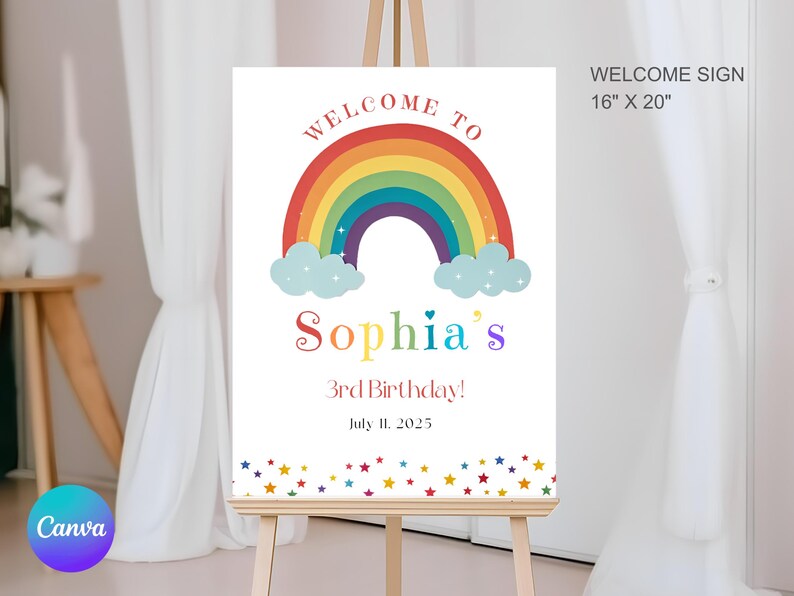 Editable Rainbow Welcome Sign Template Colorful Rainbow Party Birthday ...