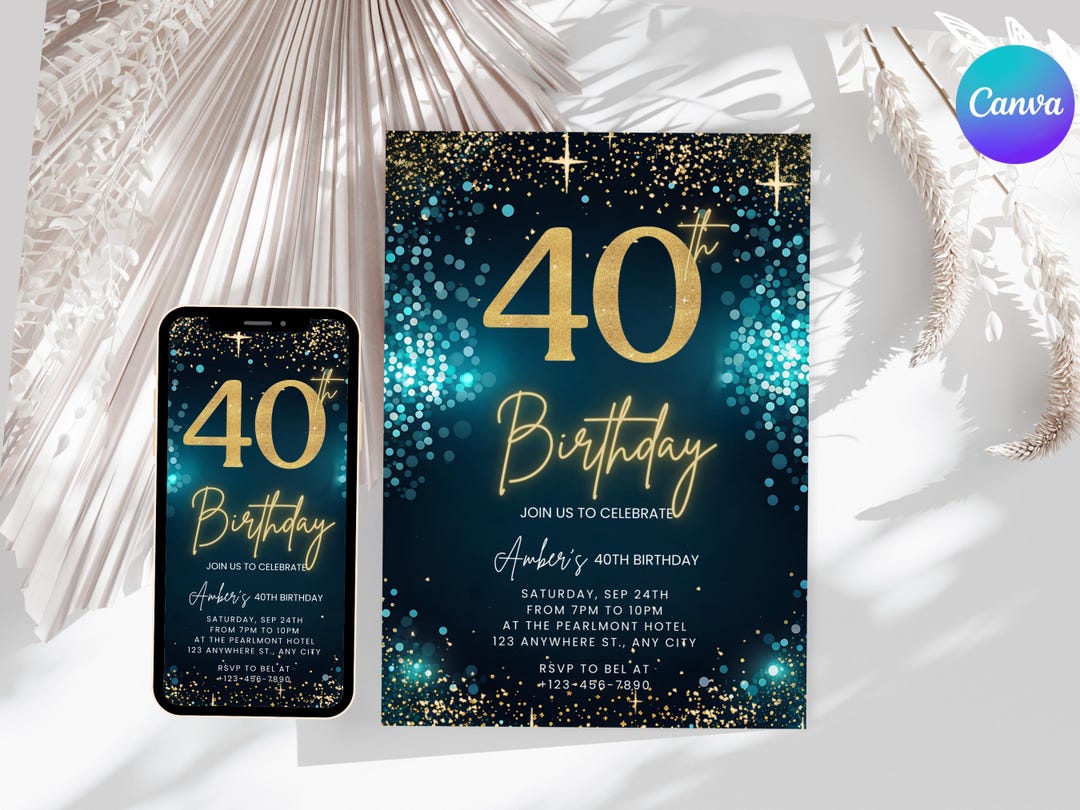40th Birthday Invitation Digital Template 40th Electronic Birthday ...