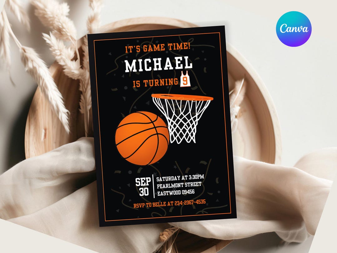 Editable Basketball Birthday Invitation Basketball Invites Sports ...