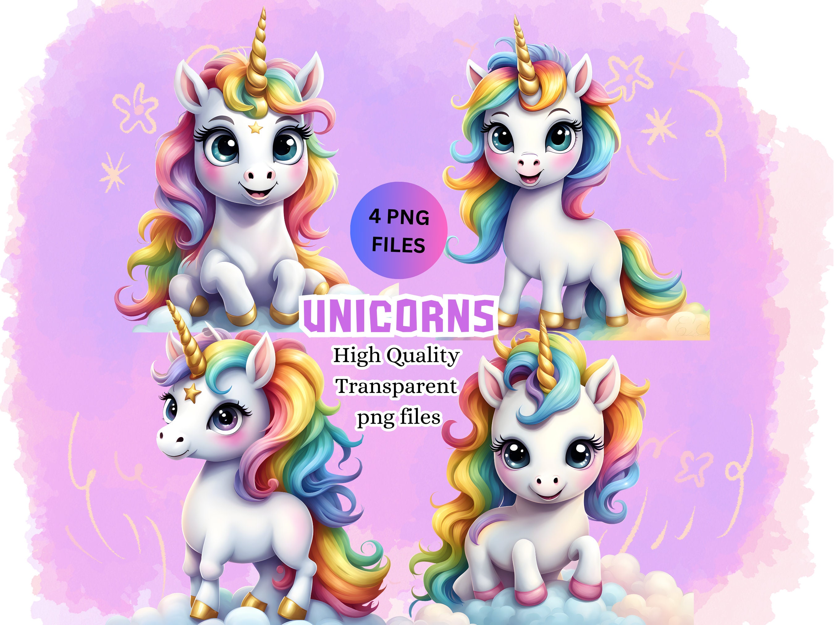 Cute Rainbow Unicorn Clipart Bundle Unicorn PNG Watercolor Unicorn ...