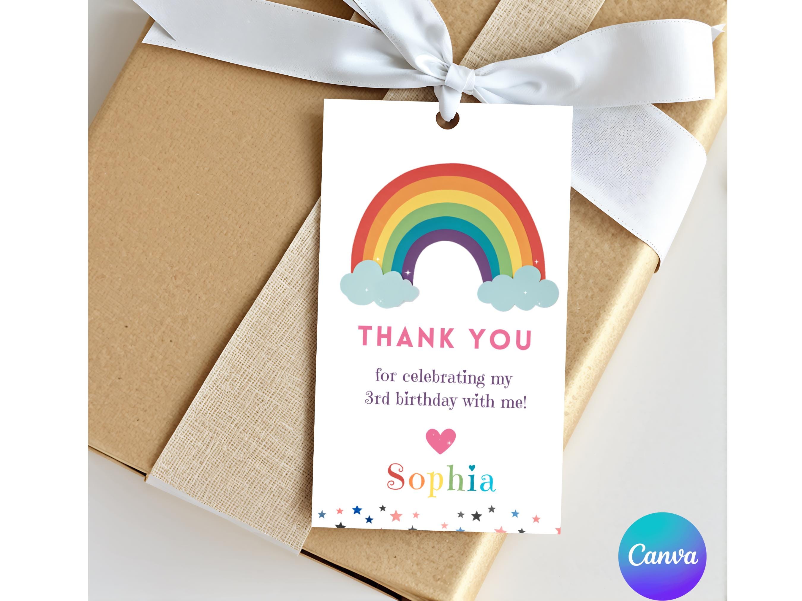 Rainbow Thank You Tag Rainbow Birthday Thank You Tag Rainbow Party Gift ...