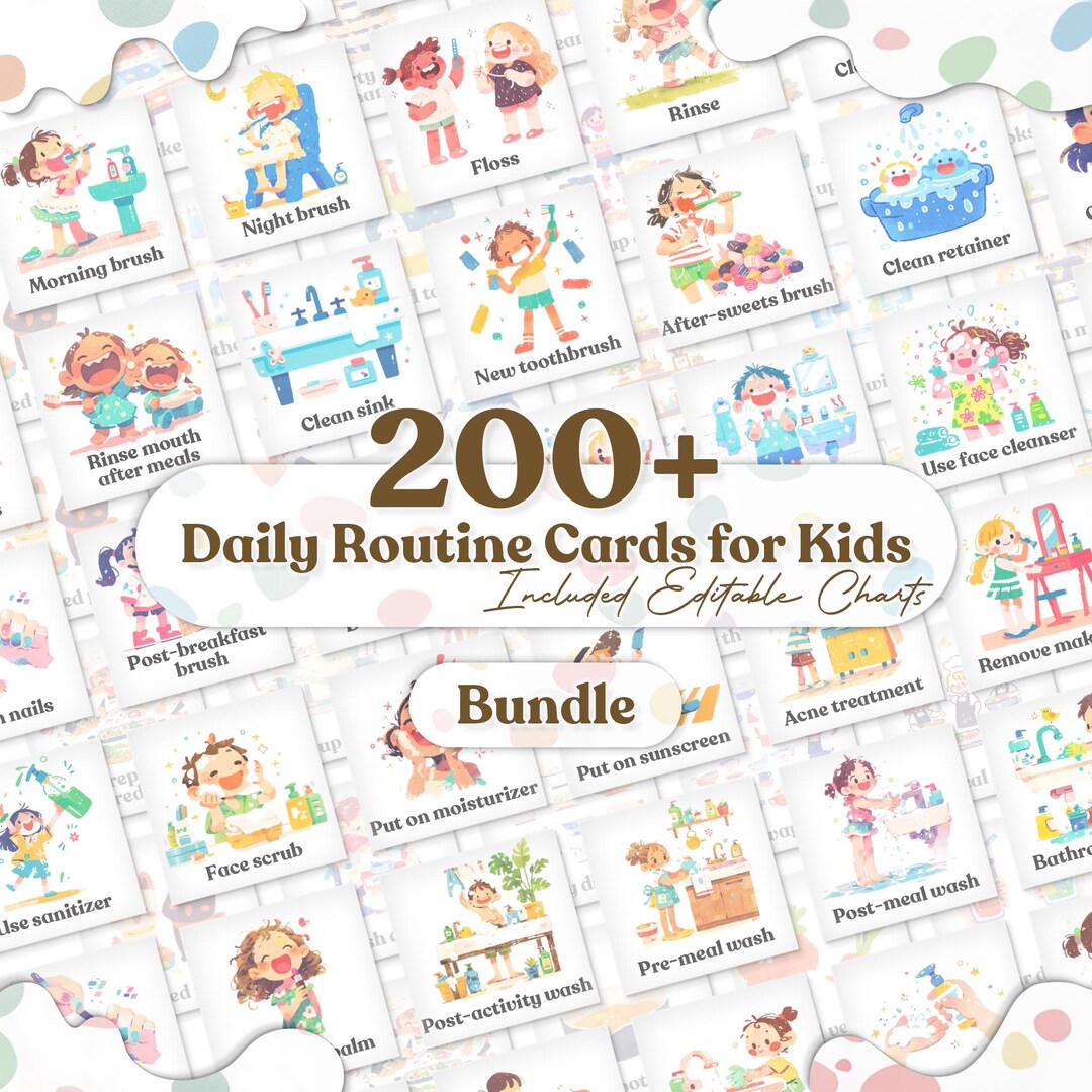 Morning Routine Cards Healthy Self Care Routine Chart for Kids Chore ...