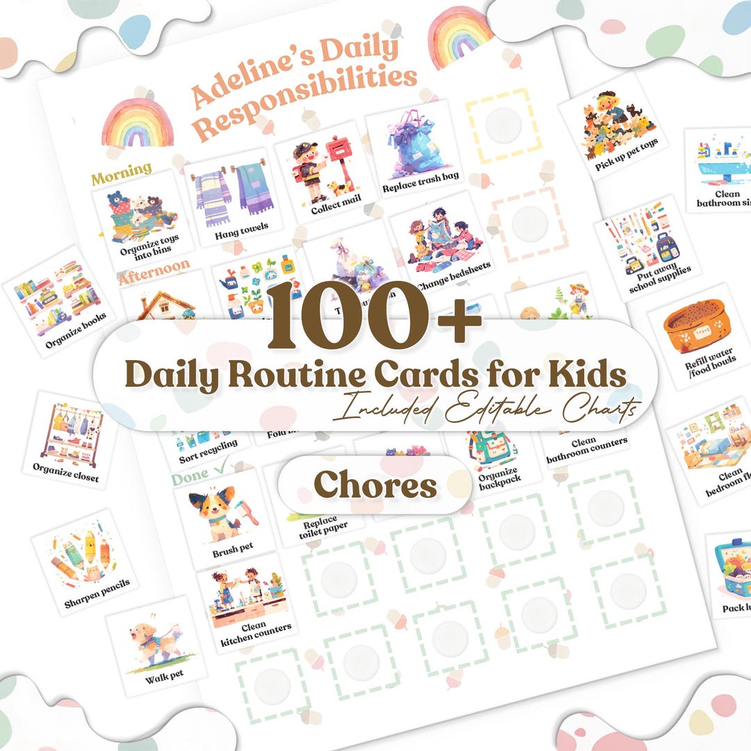 Editable Morning Afternoon Evening Bedtime Routine Cards Chores Chart ...