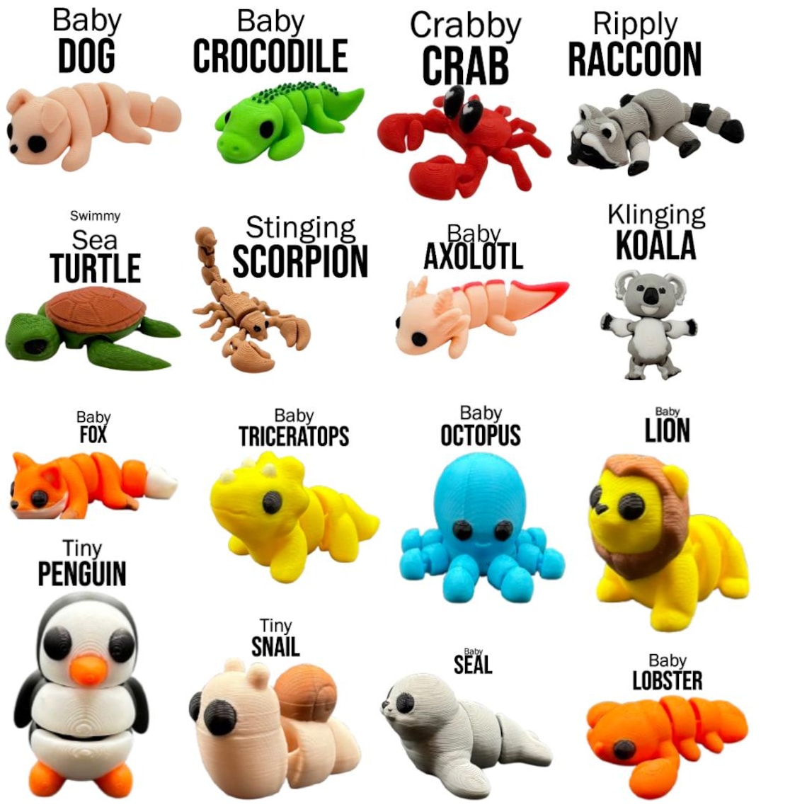 3d Printed Articulated Animals Collection Chose Your Own 25+ Unique ...
