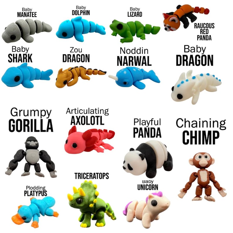 3D Printed Mini Animal Fidget Toys | Articulated Sensory Animals | Pick ...