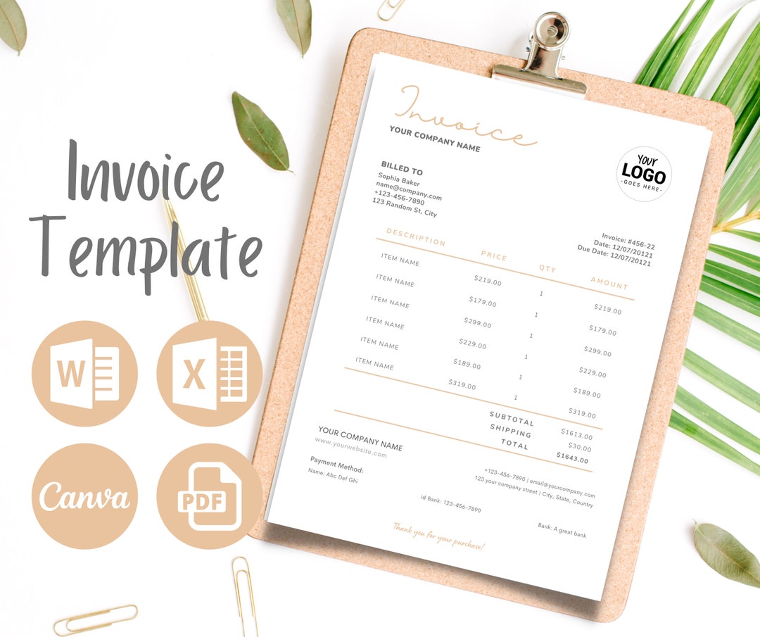 Minimalist Invoice Template, Editable Invoice, Small Business Invoice ...