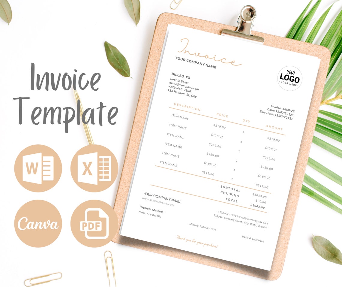 Minimalist Invoice Template, Editable Invoice, Small Business Invoice ...