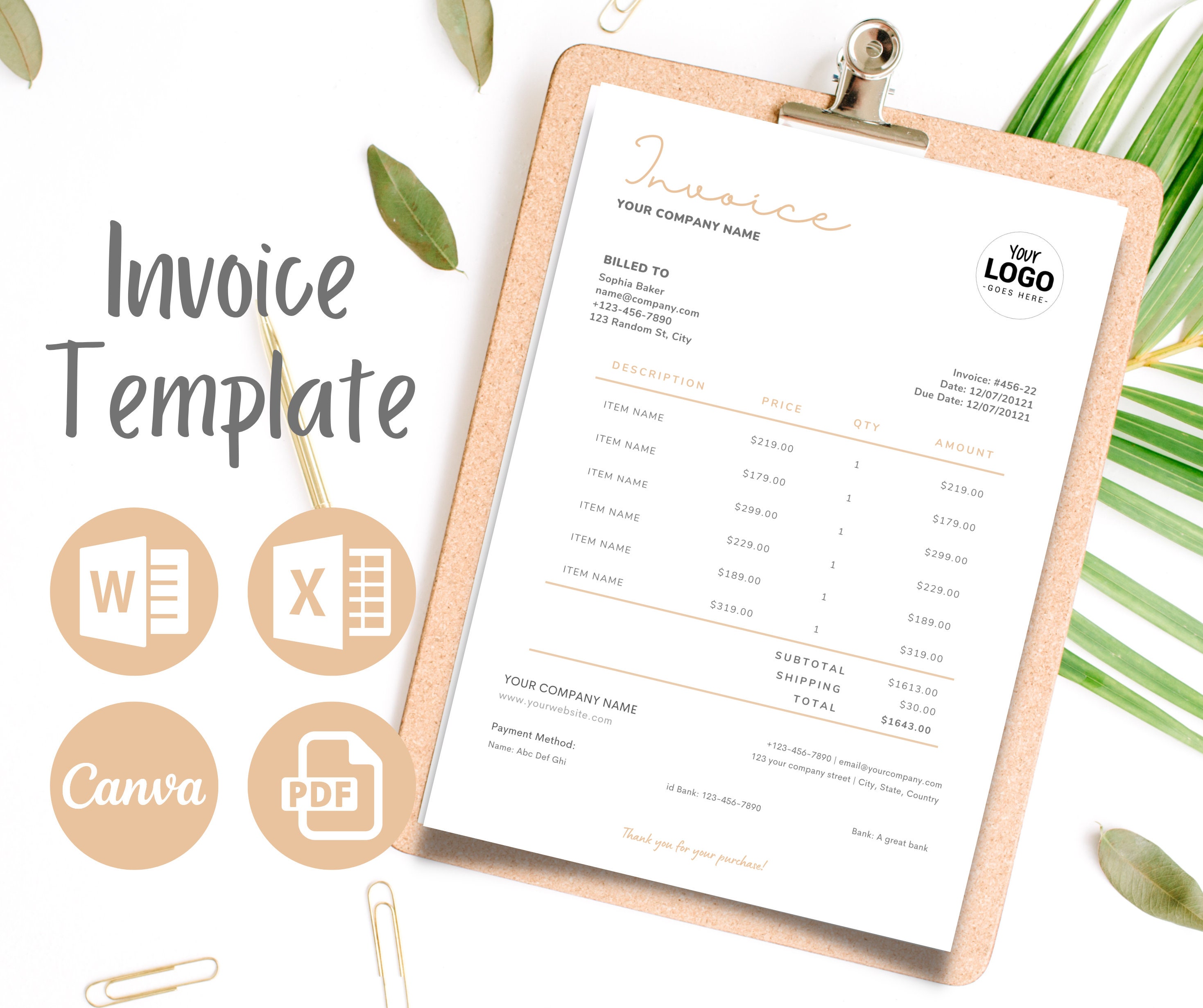Minimalist Invoice Template, Editable Invoice, Small Business Invoice ...