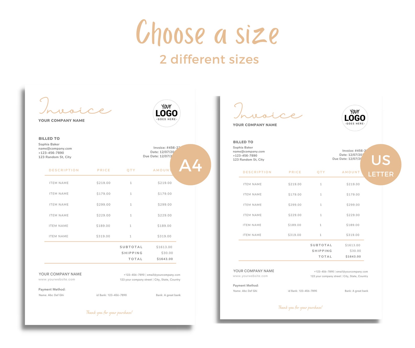 Minimalist Invoice Template, Editable Invoice, Small Business Invoice ...