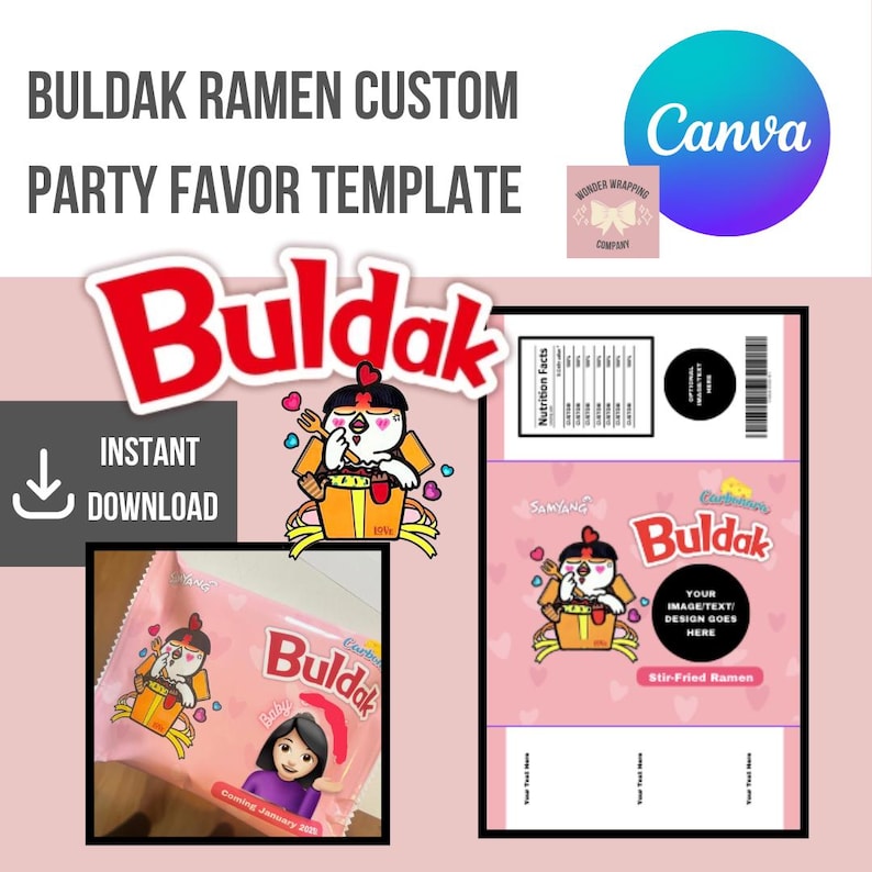 Buldak Ramen Carbonara Custom Party Favor Template Customized - Etsy