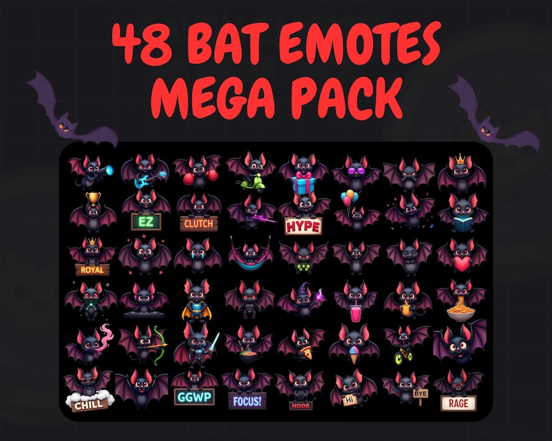 48 Kawaii Bat Emotes: Twitch Streamer Bundle (instant Download) - Etsy