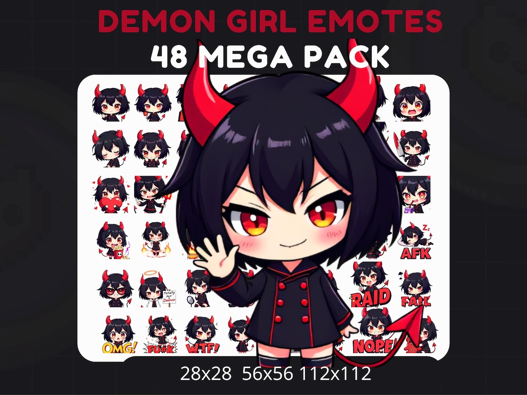 48 Demon Girl Emotes Pack for Twitch Streamers – Cute Channel Points ...