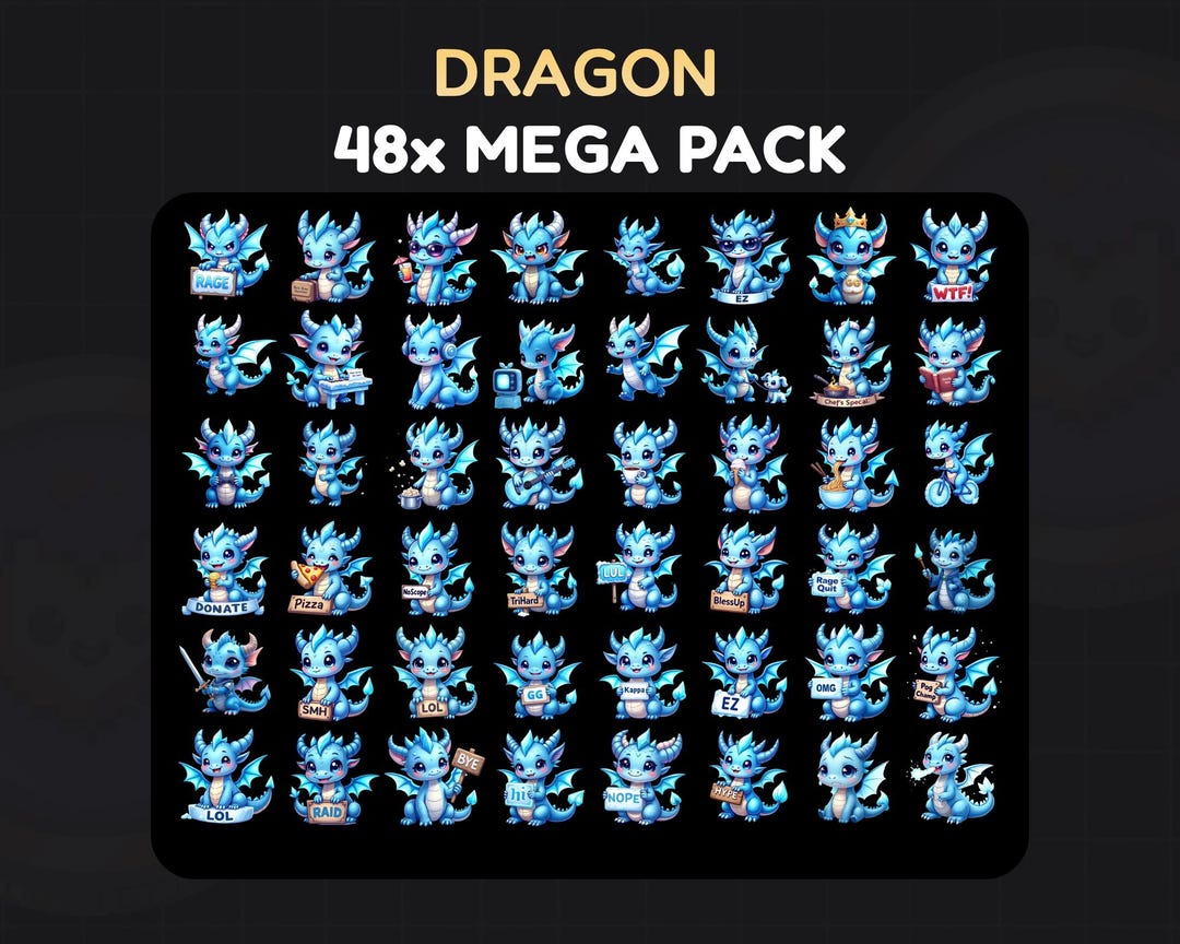 Ice Dragon Twitch 48x Discord Emote Pack | Cute Gaming Channel Points ...