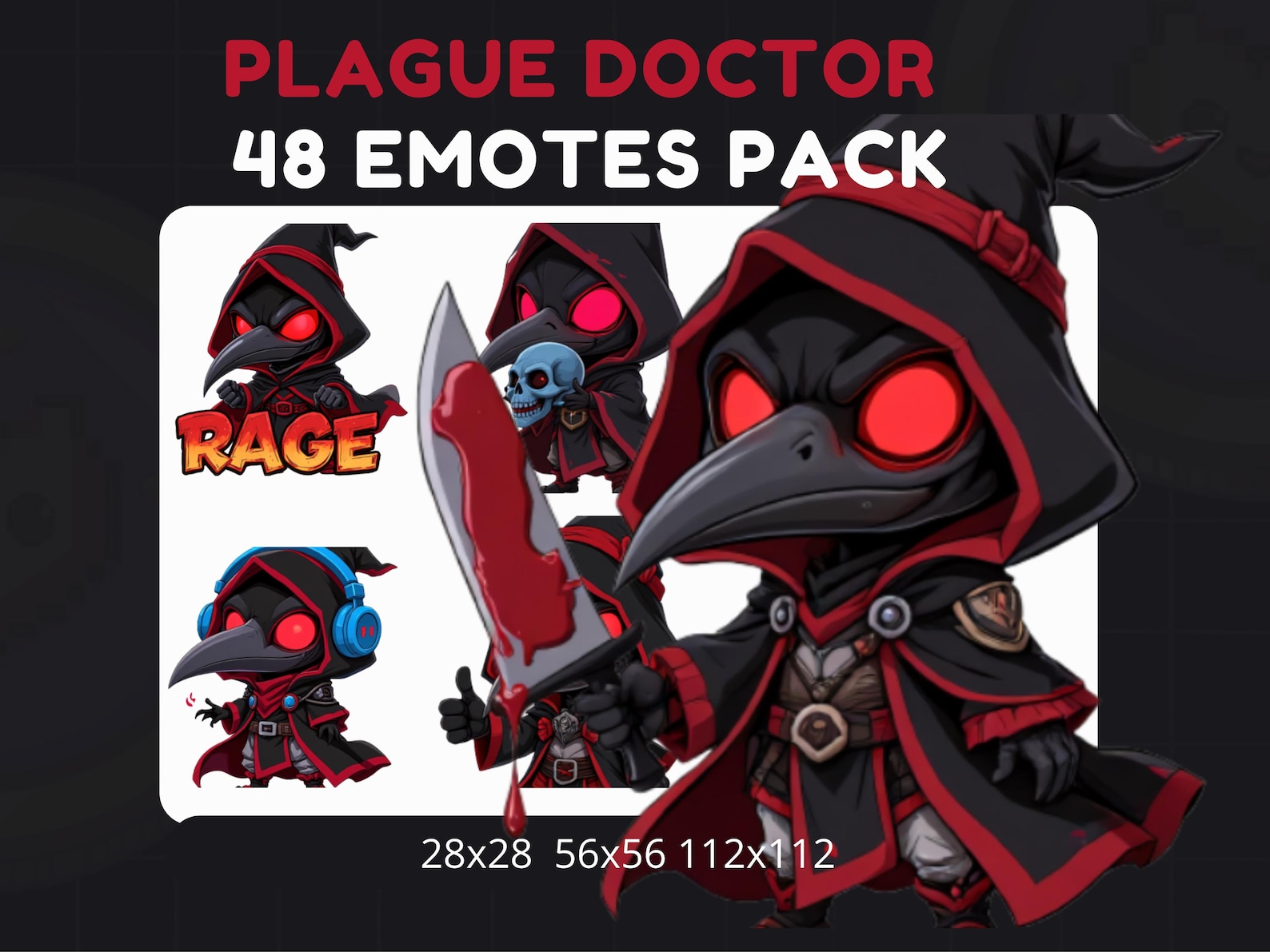 48 Plague Doctor Emotes: Red Eyes, Spooky Twitch Stream Package - Etsy