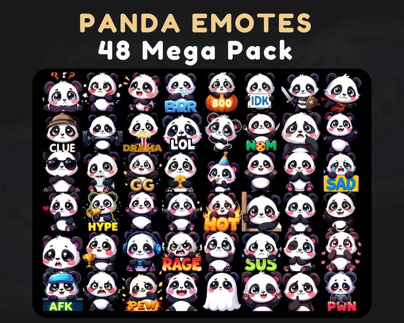 48 Cute Panda Emotes Pack for Twitch, Discord & Youtube | Premium ...