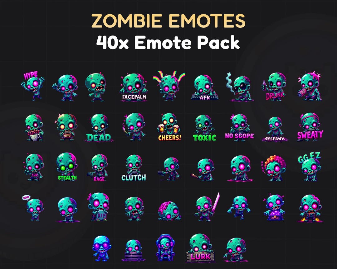 Zombie Emote Pack for Twitch - Cute Zombie Emotes - Chibi Zombie Emote ...