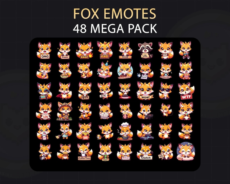 Kawaii Red Fox Emotes: 48x Twitch & Discord Streamer Pack (digital ...
