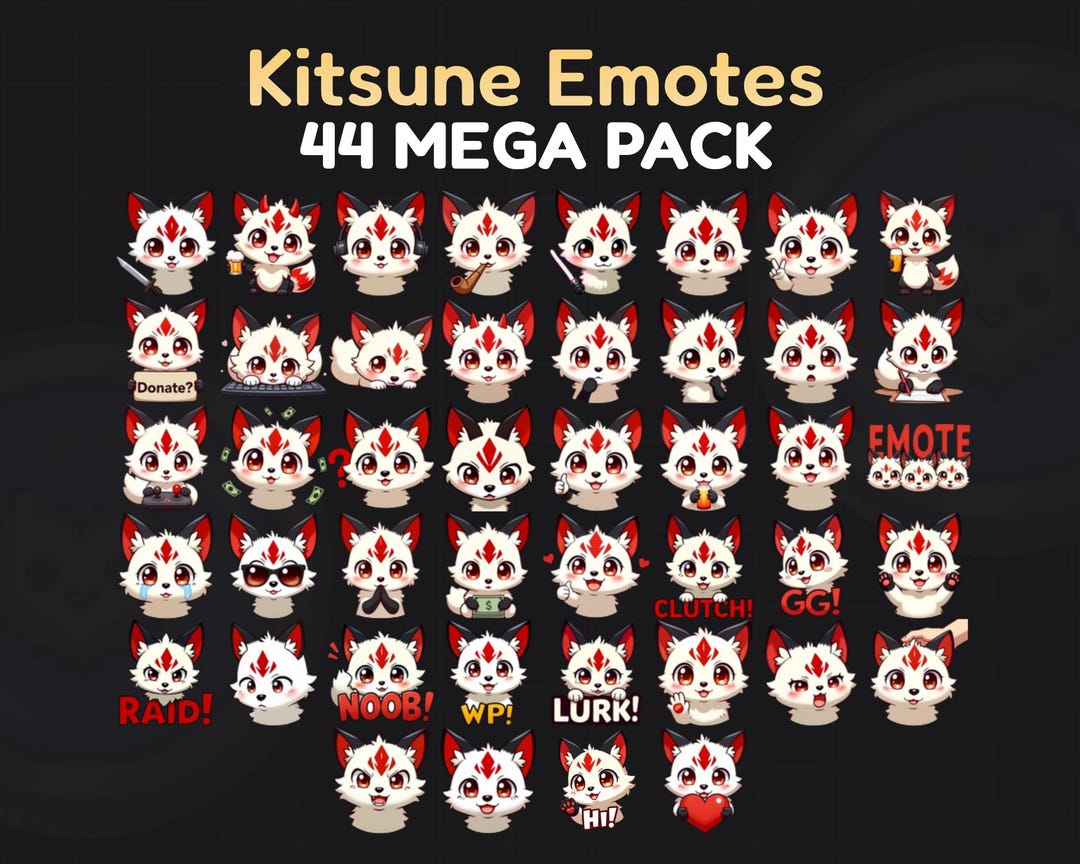 Cute Kitsune Emotes Pack - Kawaii Kitsune Emote - Twitch and Discord ...