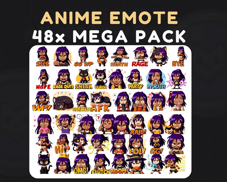 Anime Warrior Emote Pack: Violet Lightning Cat Chibi Icons - Etsy