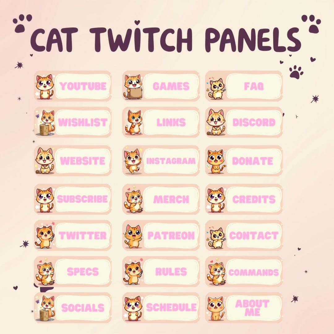 Cute Cat Twitch Panels - Cozy Graphic- Kawaii Stream Assets for Twitch ...