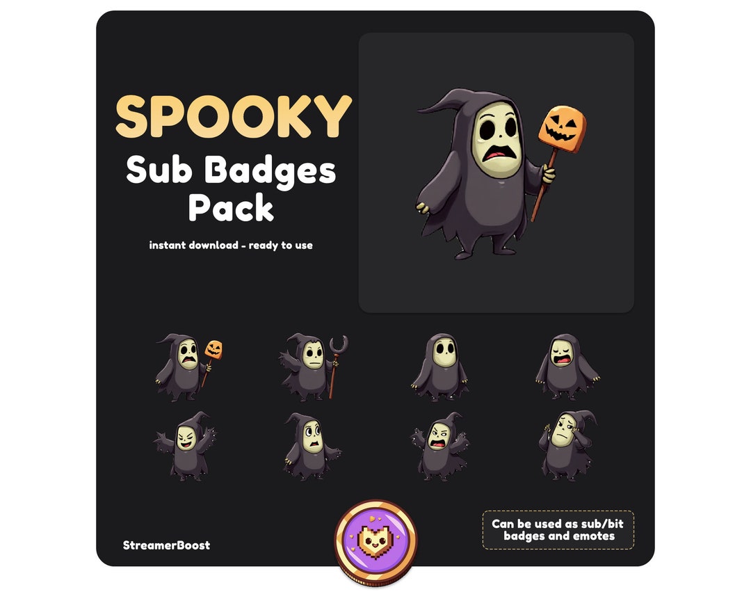 8 Spooky Witch Twitch Sub Badges 1 Free Halloween Channel Points Icons ...