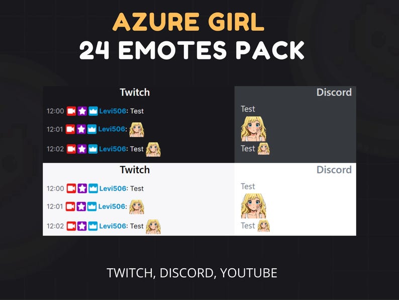 Azure Anime Girl Emotes Pack, Stream Assets - Etsy