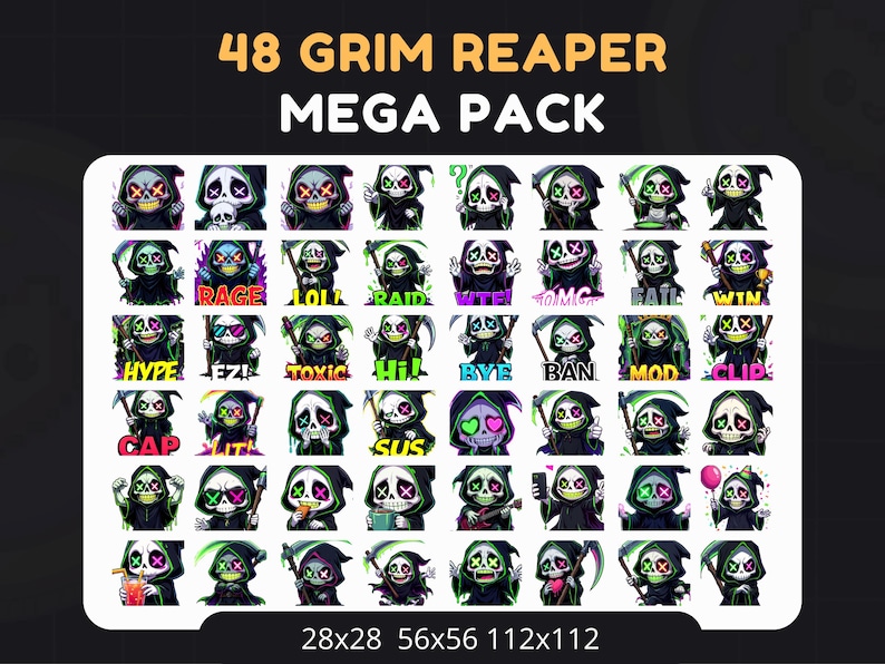 48 Reaper Emotes Twitch Pack, Twitch Emojis, Emote Bundle, Icon Bundle ...