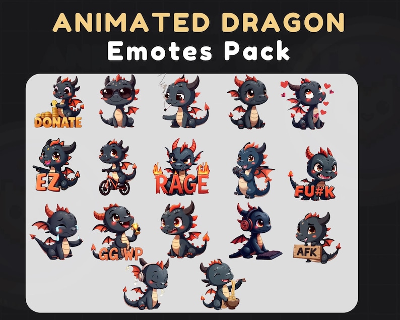 Animated Black Dragon Emote Pack 17 - Twitch & Discord Emotes Bundle ...