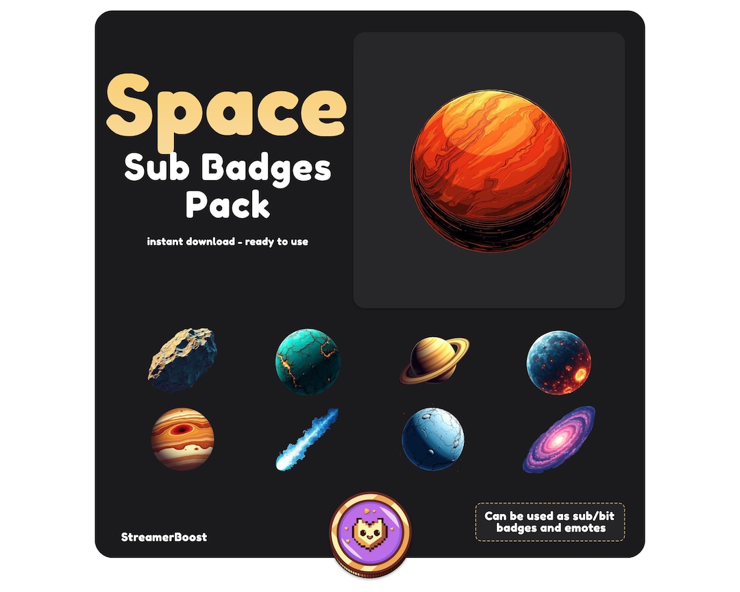 9 Galaxy Sub Badges Twitch | Space Emote | Planet Emote | Cosmic Emote ...