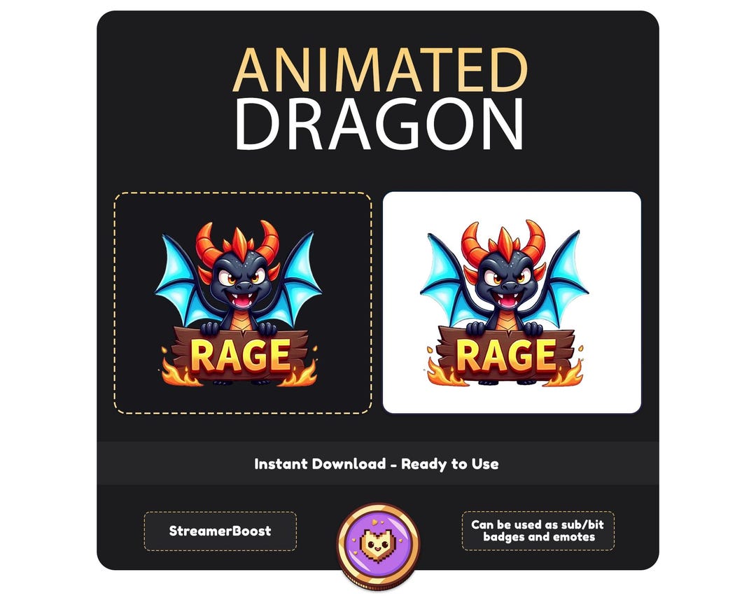 Animated Black Dragon Emote for Twitch | Red Horns Blue Wings Fantasy ...