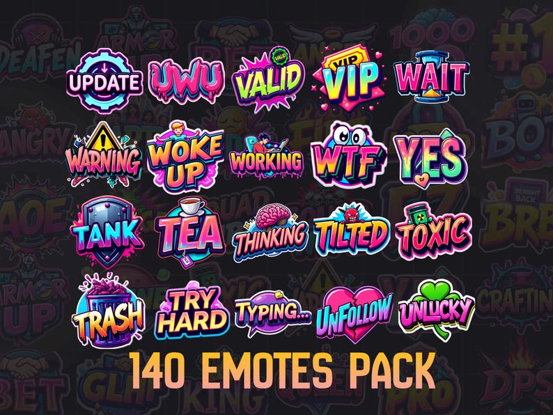 140 Text Twitch Emotes Pack, GG Hype LOL Chat Emotes (digital Download ...