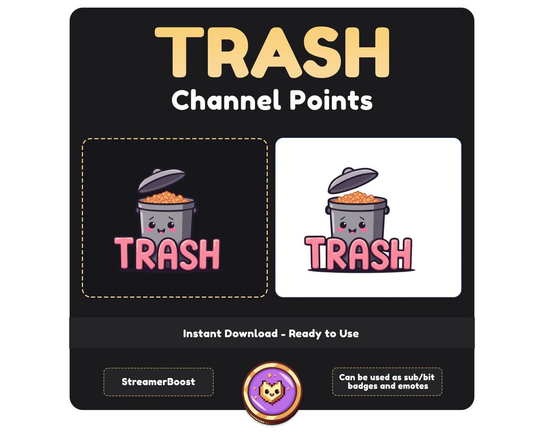 Cute Trash Bin Emote - Twitch Channel Points - Kawaii Trash Bag Emote ...