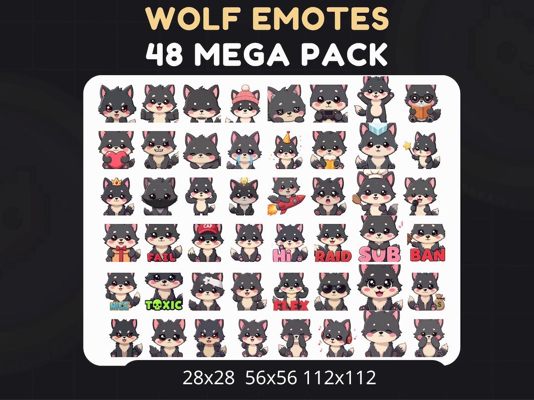 48 Wolf Emotes Package for Twitch & Discord, Icon Bundle, Twitch Emojis ...