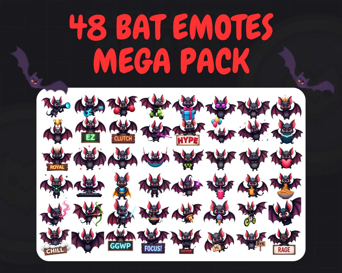 48 Kawaii Bat Emotes: Twitch Streamer Bundle (instant Download) - Etsy