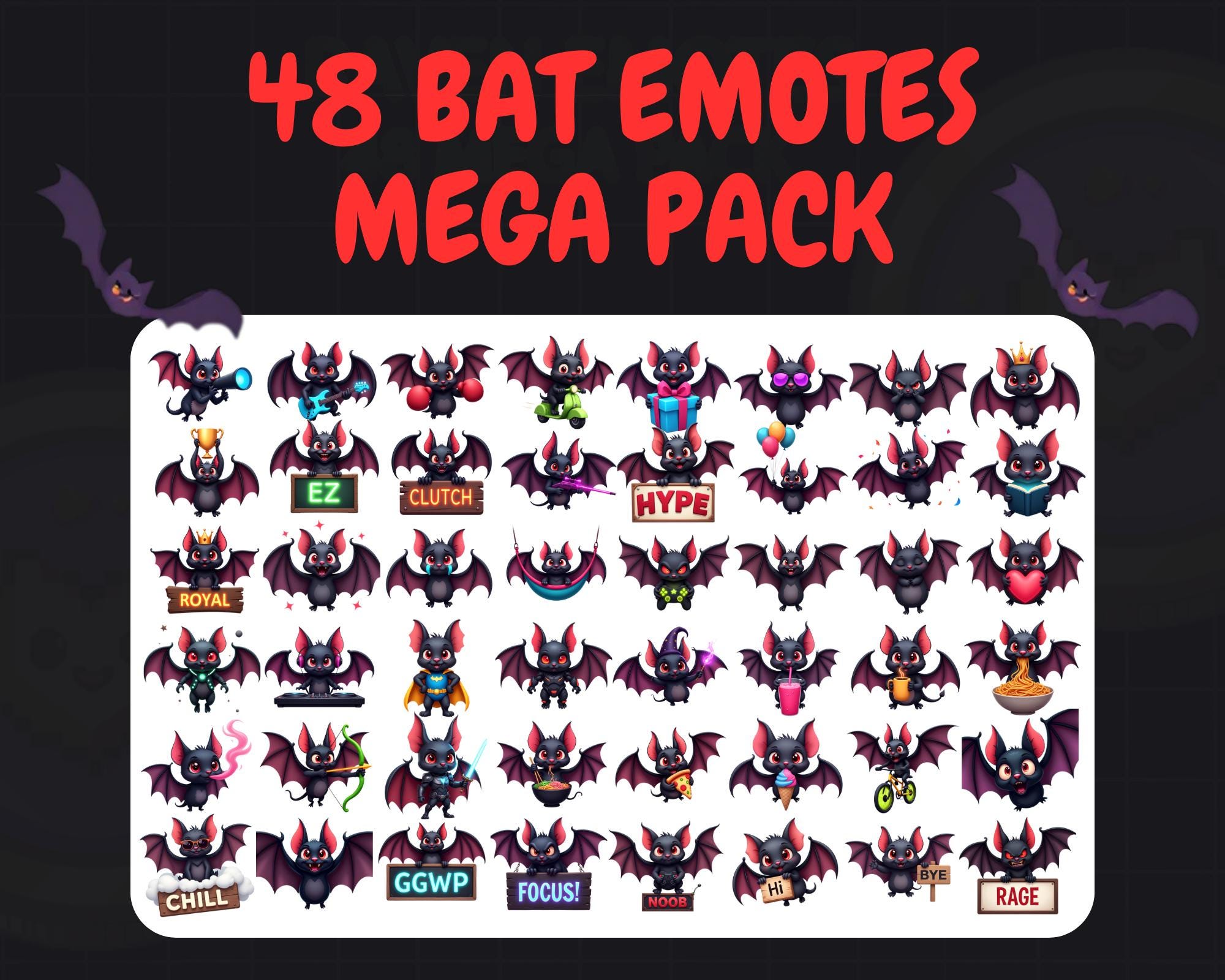 48 Kawaii Bat Emotes: Twitch Streamer Bundle (instant Download) - Etsy