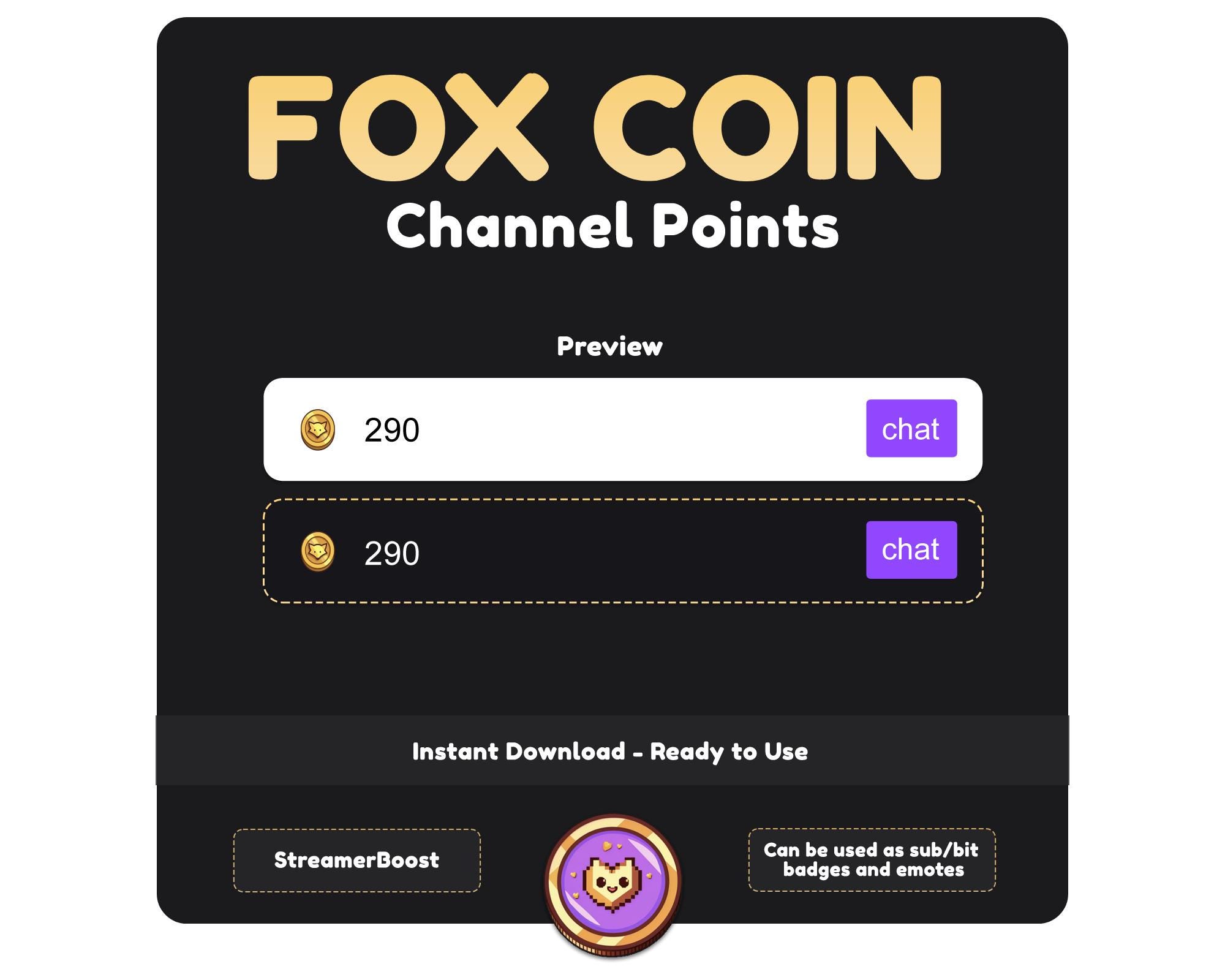 Fox Coin Emote - Cute Channel Point Icon - Kawaii Fox Coin Emotes ...