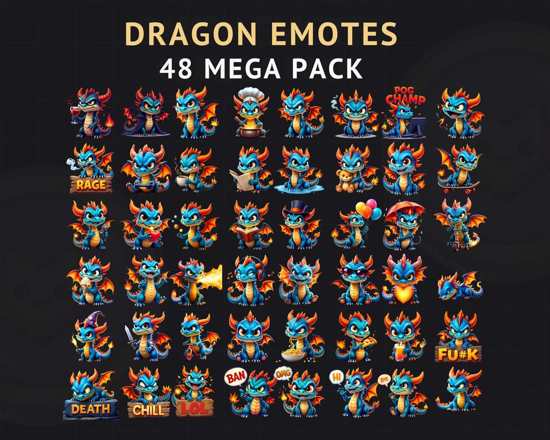 Dragon Emote Pack 48 - Twitch & Discord Emotes Bundle for Gaming, Cute ...