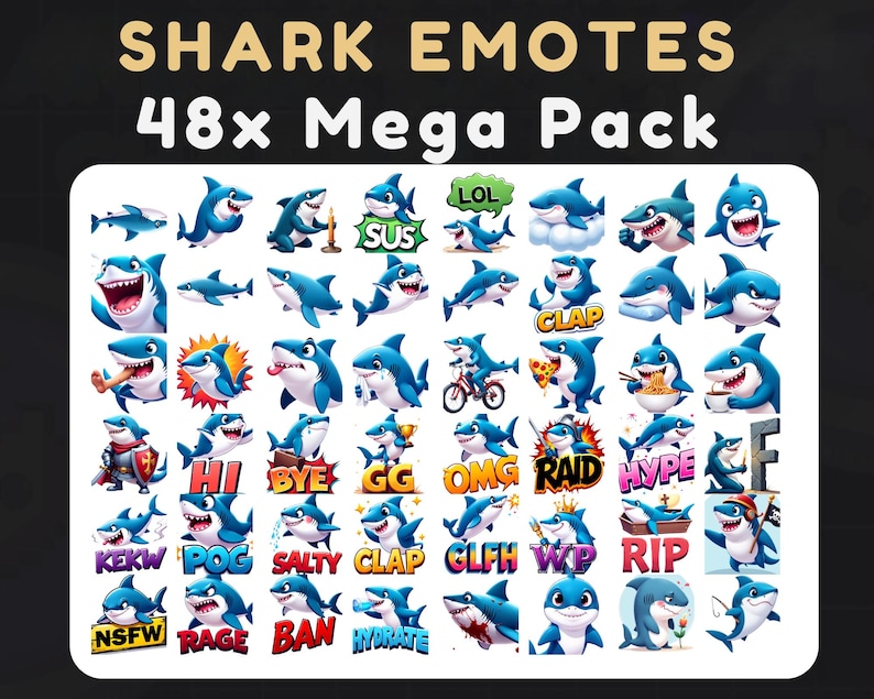 48 Blue Shark Twitch Emotes Bundle: Funny Streamer Emoticon Pack ...