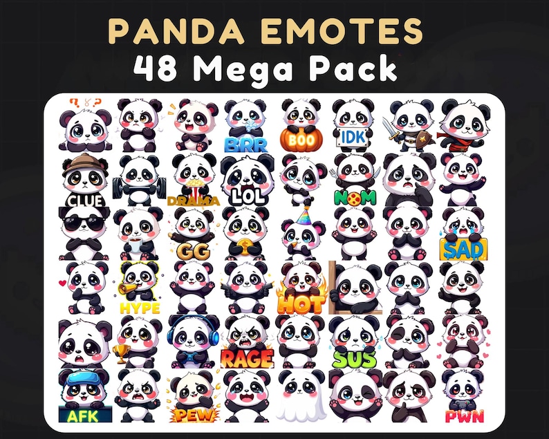 48 Cute Panda Emotes Pack for Twitch, Discord & Youtube | Premium ...