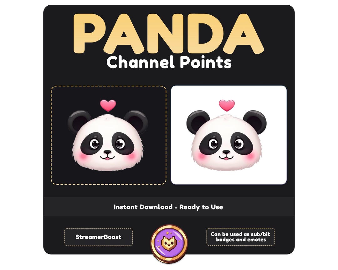 Cute Panda Face Emote With Heart Channel Points Icon - Ready to Use on ...