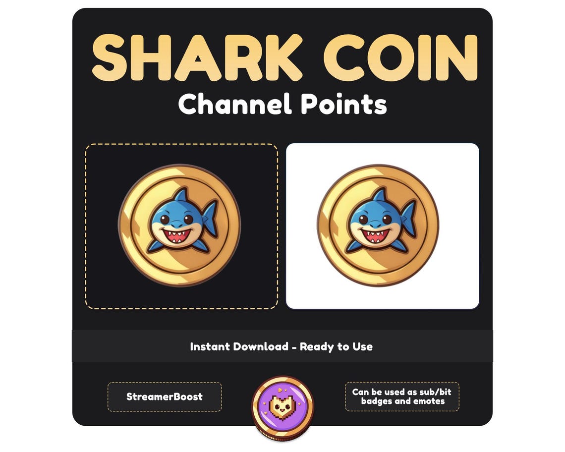 Kawaii Shark Coin Emote: Twitch/discord Channel Points (instant ...