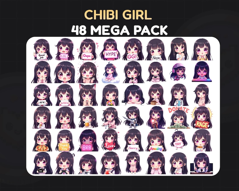 Chibi Girl Emote Pack: 48 Kawaii Anime Emojis for Twitch & Discord - Etsy